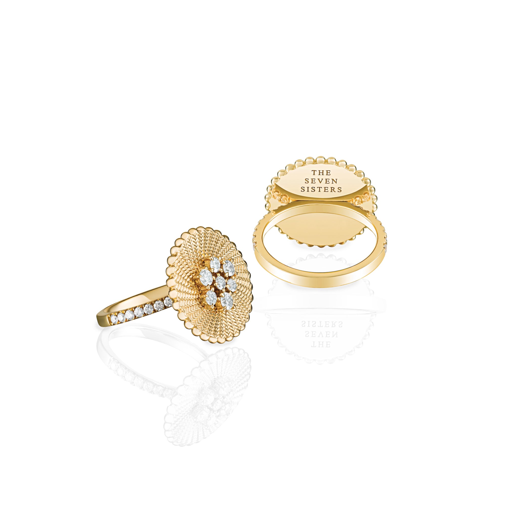 Seven Sisters Ring in 18K Yellow Gold with Guilloche engraving ...