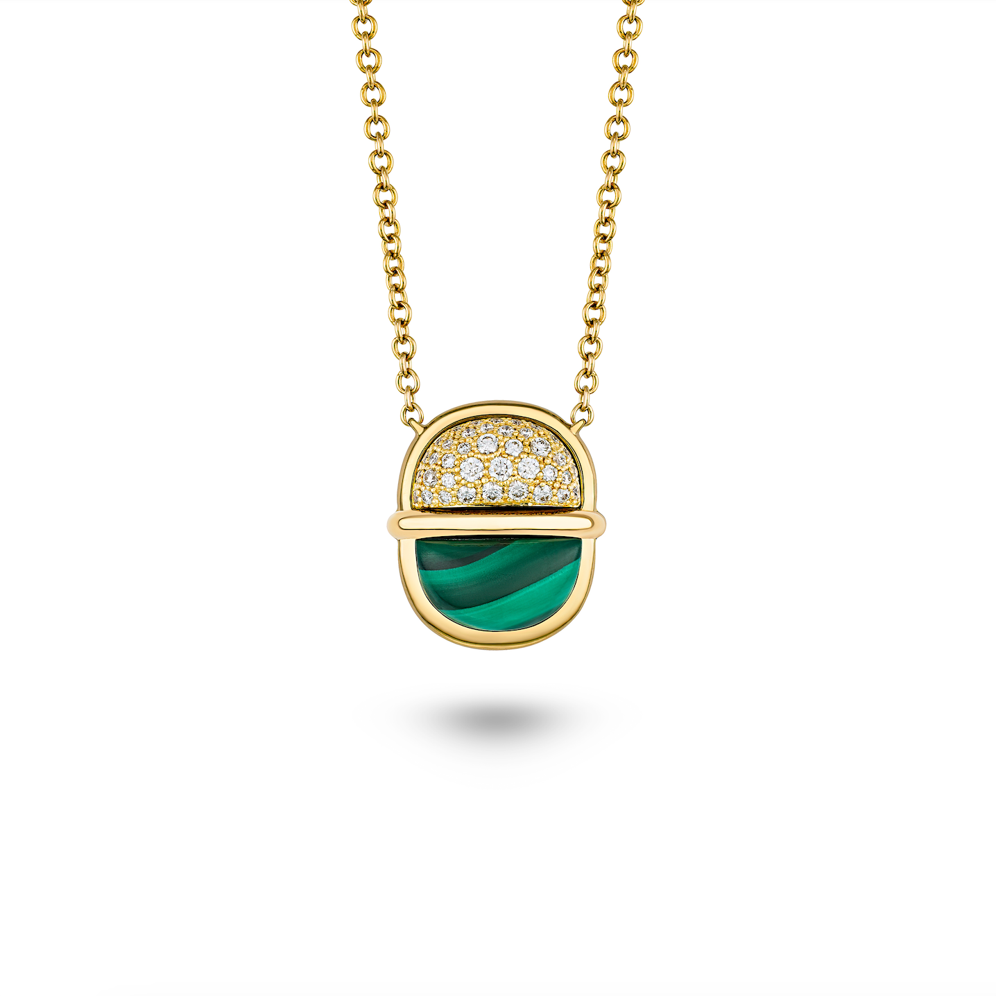 Amrita Small Round Necklace in Malachite with Diamonds – MARCELINE PARIS