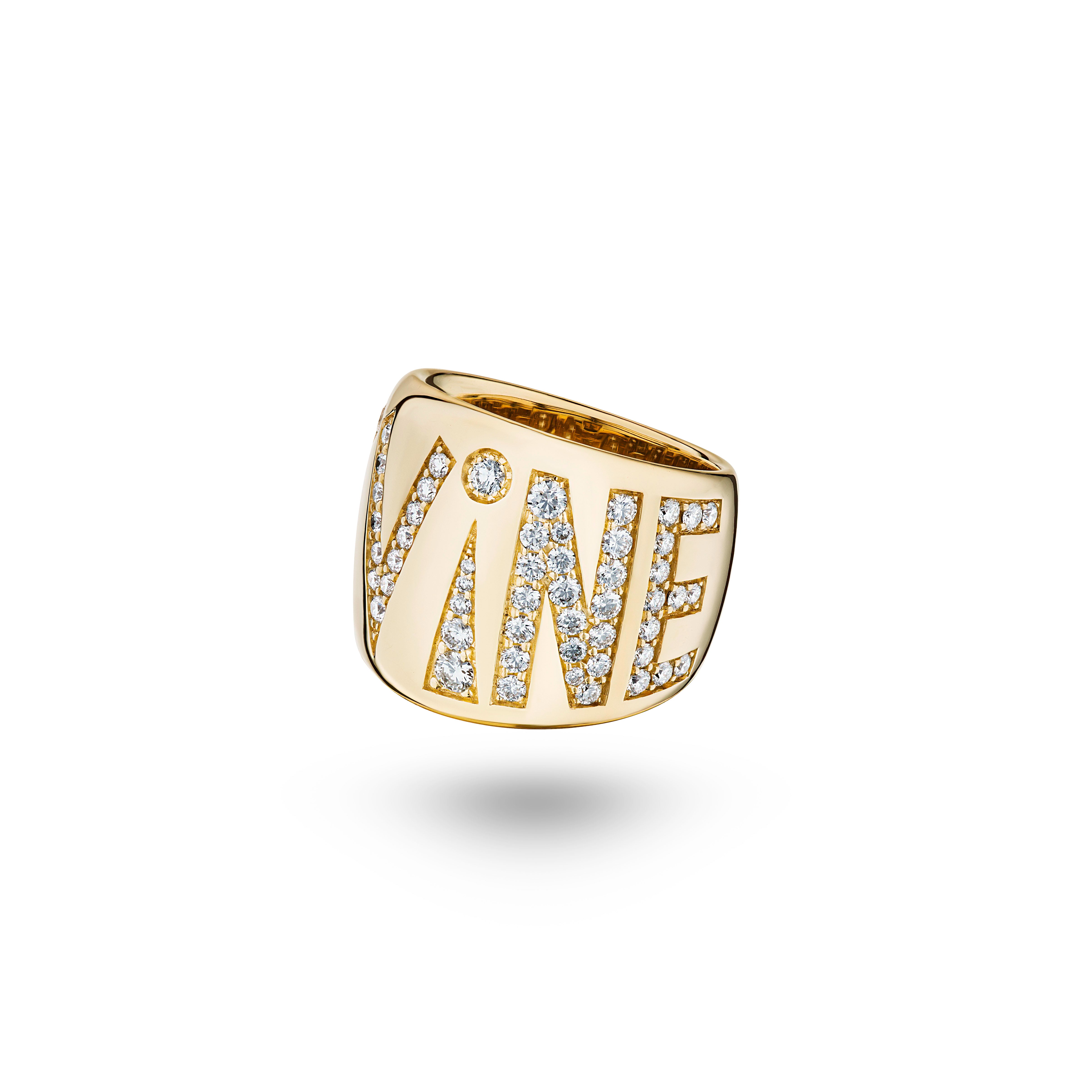 Divine Play Ring in 18K Yellow Gold with White Diamonds in alphabet ...