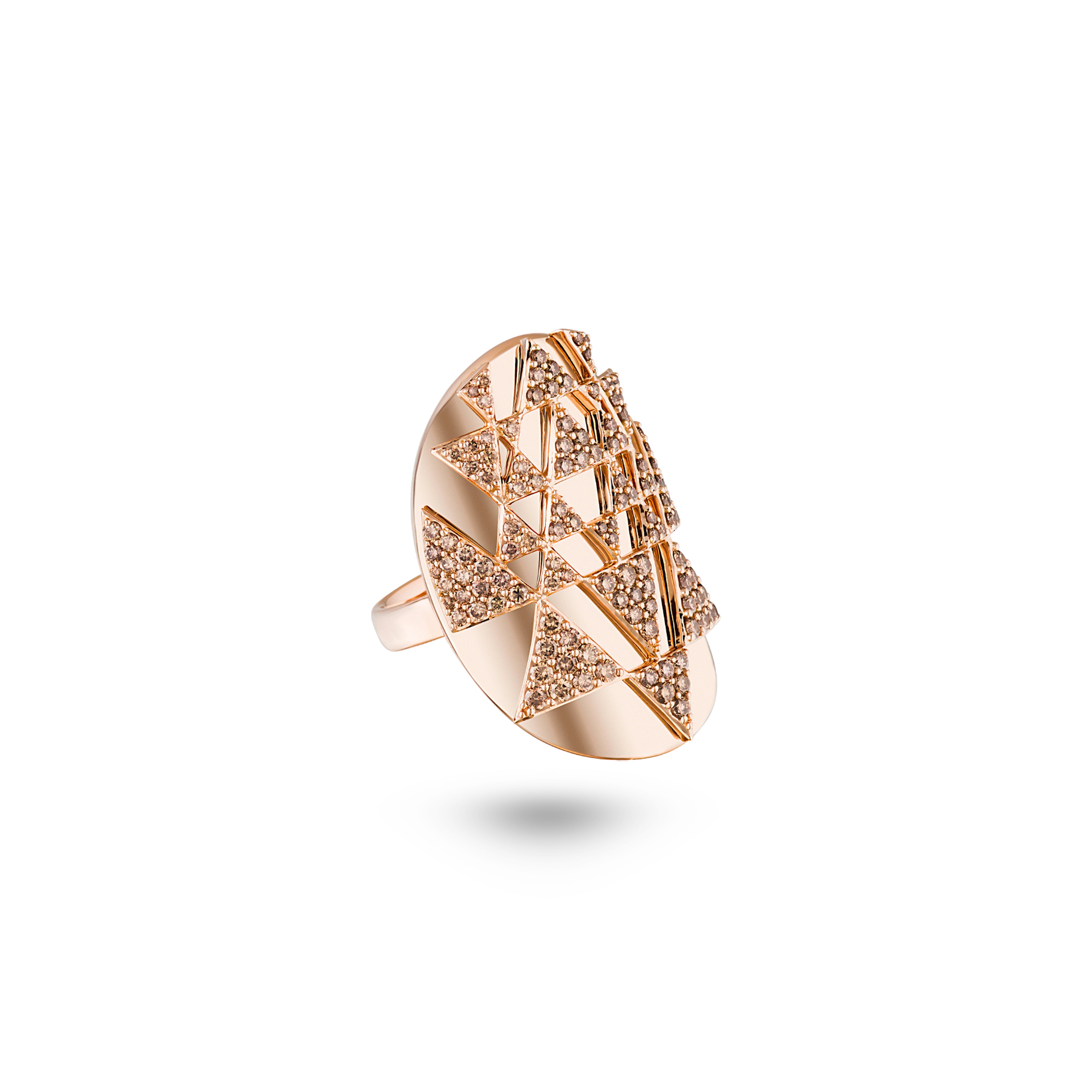 Brown Diamond Sacred Yantra Ring in 18K Rose Gold - Sri Yantra ...