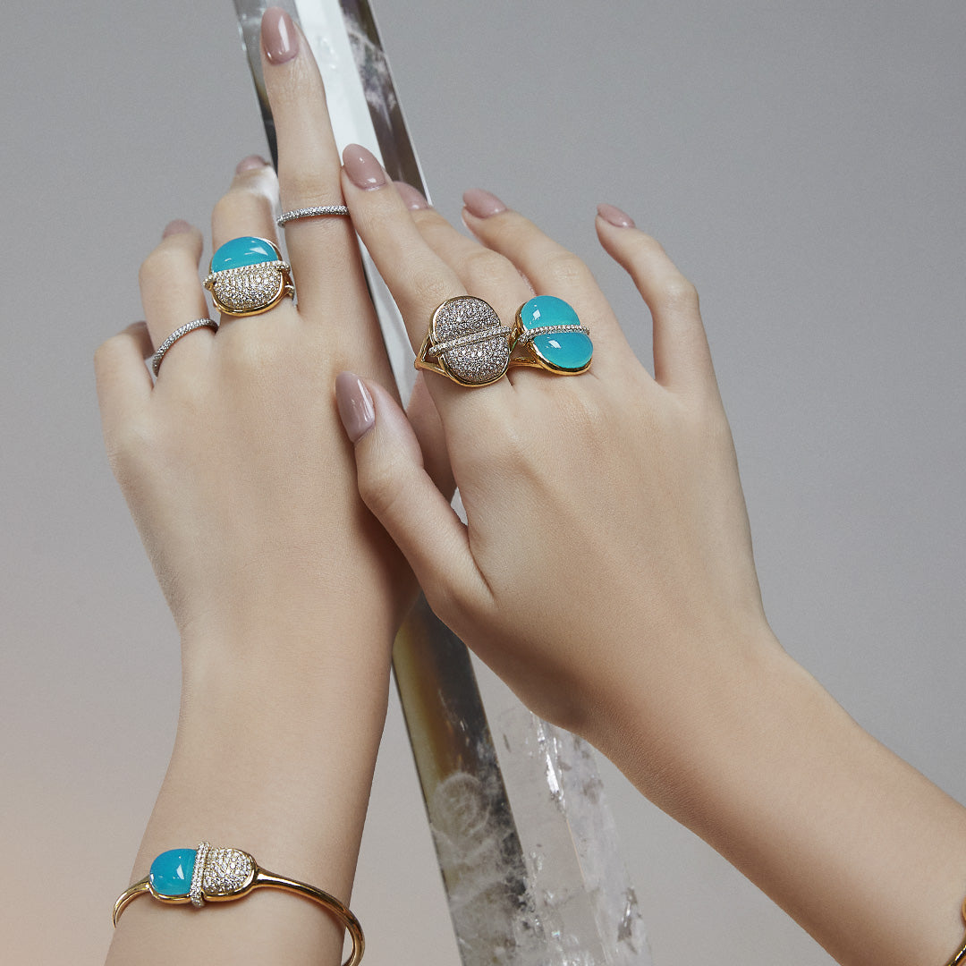 Amrita Round Bangle in Sea Blue Chalcedony and Diamonds – MARCELINE PARIS