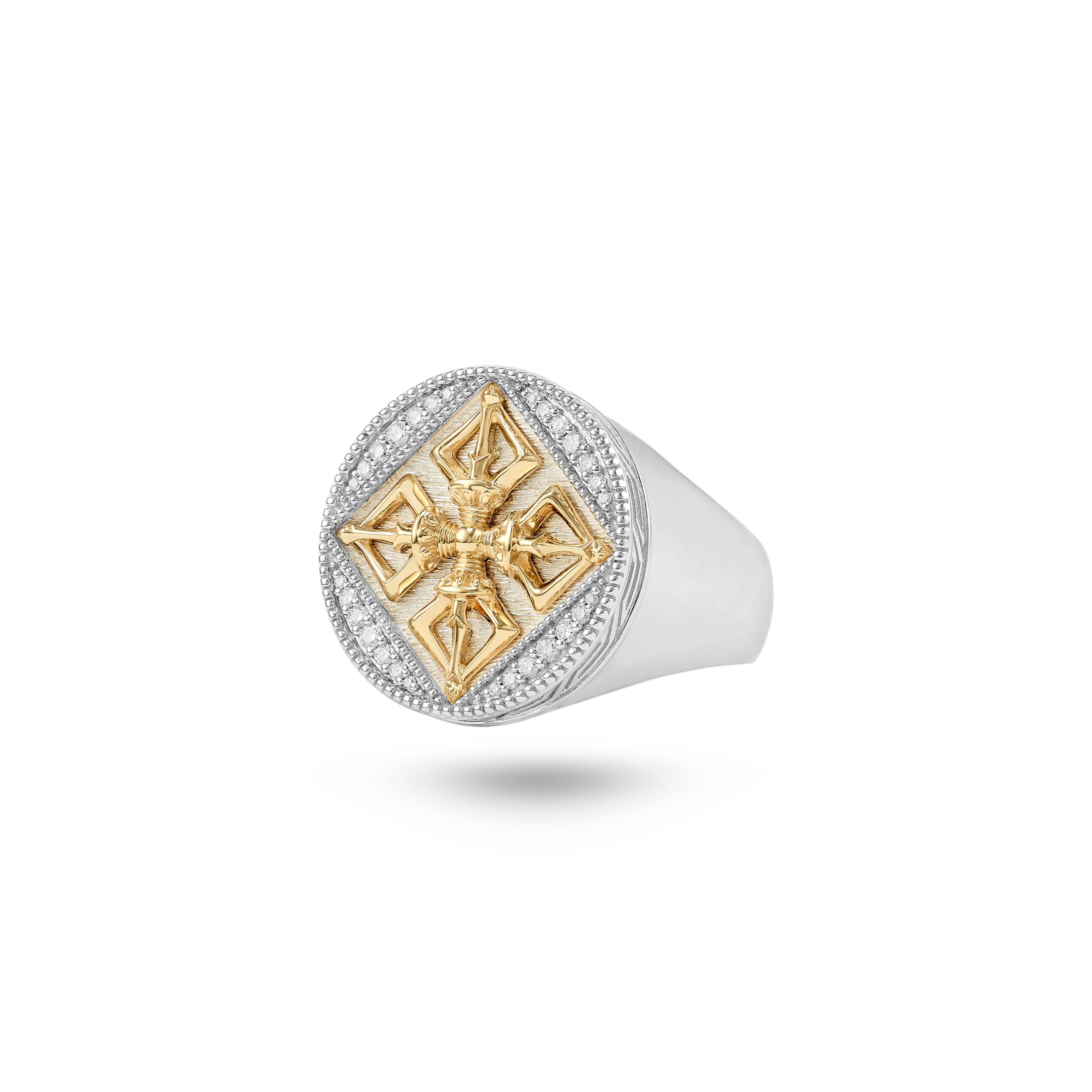 Round Gold Double Dorje ring in Silver & 18K Yellow Gold & White ...