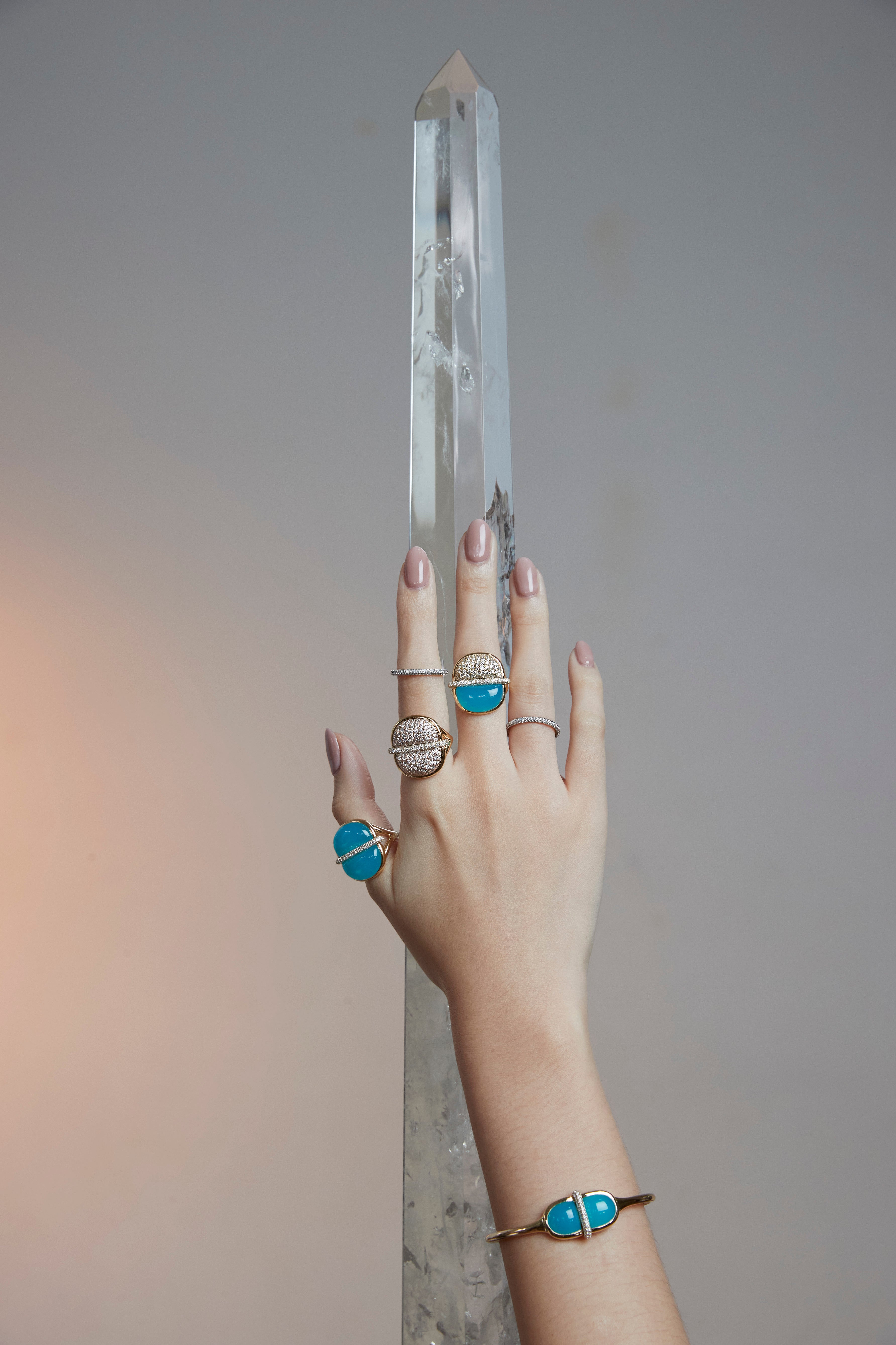 Amrita Round Ring in Sea Blue Chalcedony and Diamonds – MARCELINE PARIS