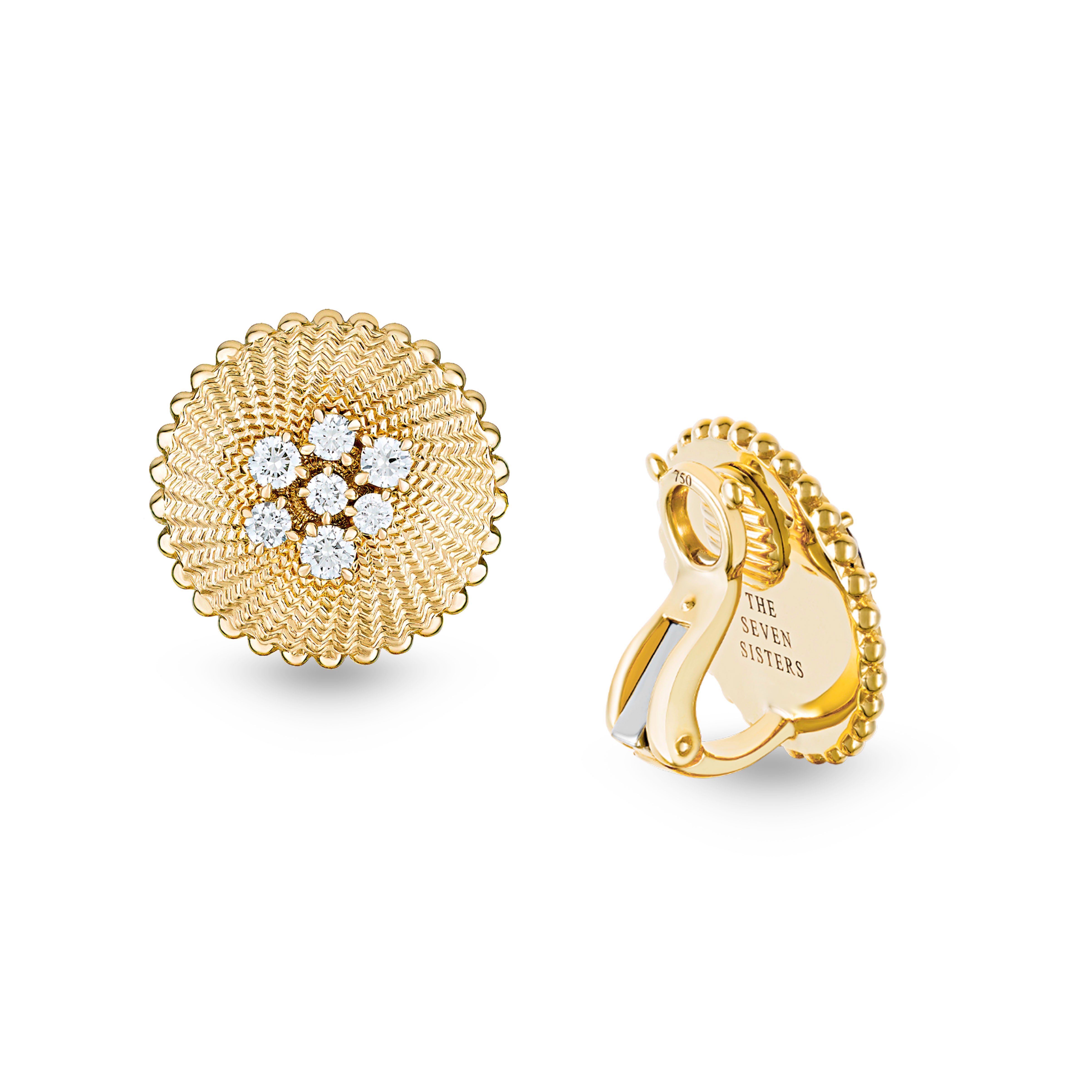 Seven Sisters Diamond Earrings in 18K Gold, with Guilloche engraving ...