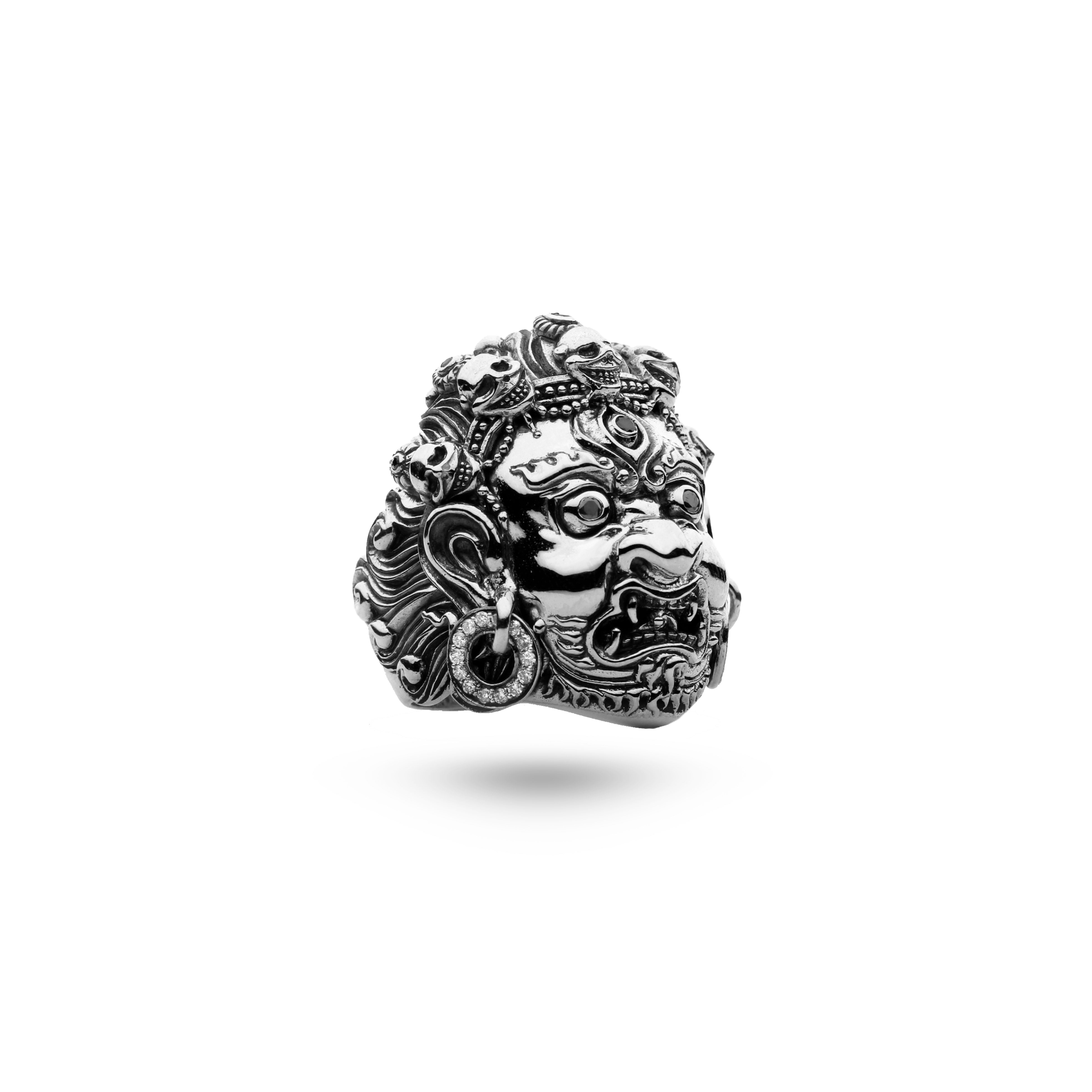 The Wrathful Mahakala Ring in Silver with Black Diamonds – MARCELINE PARIS