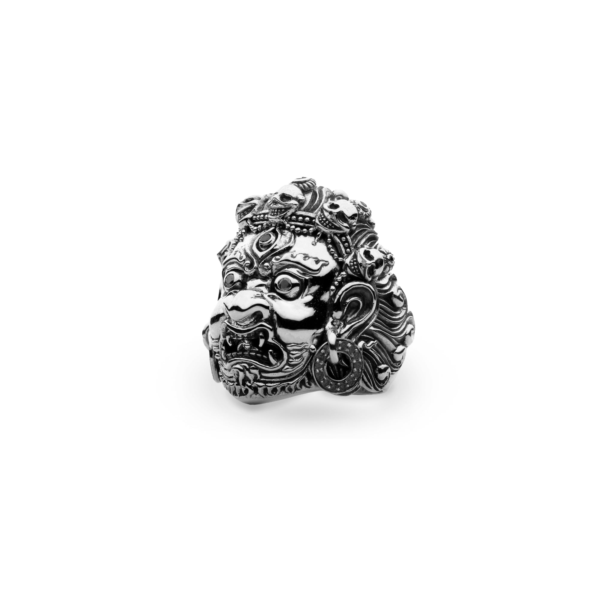 The Wrathful Mahakala Ring in Silver with Black Diamonds – MARCELINE PARIS